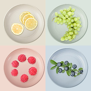 OAMCEG 8 Pack Plastic Plates Reusable 10 Inches Unbreakable Eco-Friendly Lightweight Wheat Straw Plates, Salad Plates, Camping Plates, Dinner Plates, College Dorm Room Essentials, BPA FREE