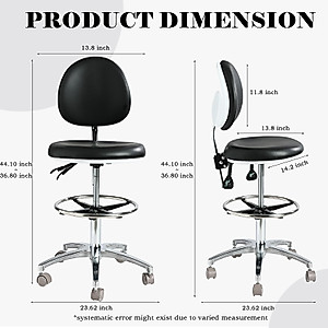 LIMKOMES Medical Dental Assistant Stool with Adjustable Backrest Rolling Ergonomic Swivel Seating Dentist Chair for Clinics, Dental Office, Lab-Black