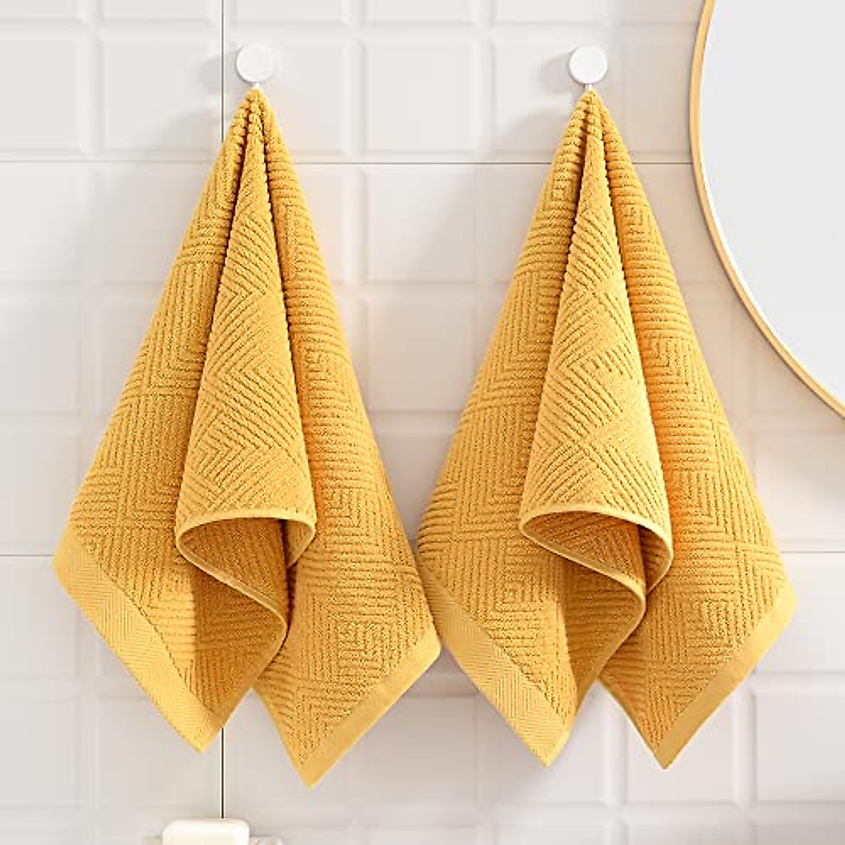 sense gnosis Yellow Hand Towels Set of 2 Striped Weave 100% Terry Cotton Towel Super Soft Highly Absorbent Face Towel for Bathroom 13" X 29"