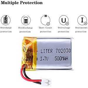 Liter energybattery 3.7V Lipo Battery 500mAh Rechargeable Lithium ion Polymer Battery 702030 Lithium Polymer ion Battery with JST Connector