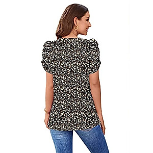 Spring Tops for Women Loose Fit Short Sleeve Tunic Tops to Hide Belly Brown Floral L