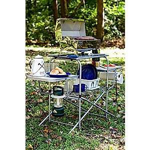 Camco Olympian Deluxe Portable Grill Table | Provides Plenty of Room for Grilling Gear | Ideal for Picnics, Camping, Boating, Tailgating, and Backyard BBQs | (57293) Silver