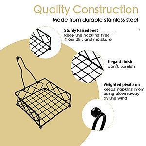 Napkin Holder for Table, Square Paper Napkin Holders with Weighted Arm, Elegant Rustic Metal Modern Napkin Holder for Kitchen, Countertops & Outdoor Tables, Dining Room (Black)