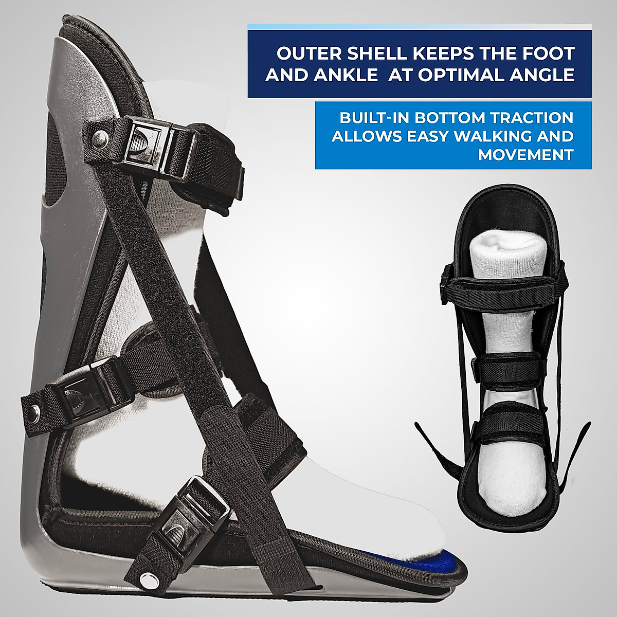 Brace On Adjustable Night Splint - Plantar Fasciitis, Achilles Tendon, Heel Spur, and Foot Pain Relief Stretching Boot for Men and Women, Gray, Small