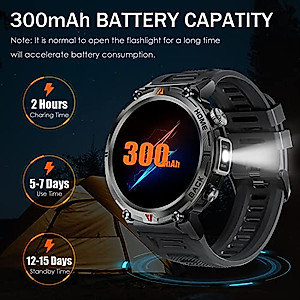 Military Smart Watch for Men with LED Flashlight 1.45” Rugged Waterproof Smart Watch with 100+ Sports Modes Fitness Tracker with Heart Rate Sleep Monitor Tactical Smartwatch for iPhone Samsung