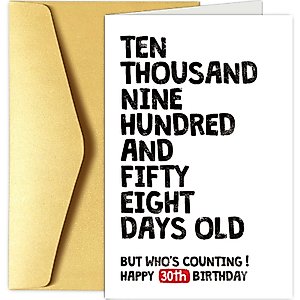 Funny 30th Birthday Card for Him Her, 30 Years Old Birthday Card, Happy 30th Birthday Card, 10958 Days Old But Who's Counting 30th Bday Card