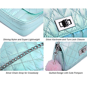 GLITZALL Cute Purses for Teen Girls Small Purse and Quilted Crossbody Bags for Women with Chain Strap, Nylon Lightweight, 8”