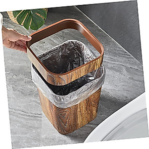 Holibanna Retro Trash Can Imitation Wood Grain Trash Can Square Wastebasket Decorative Rectangular Trash Containers Black Garbage Can Car Trash Can with Lid Bins with Lids Trash Can Kitchen