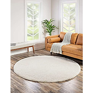 Rugs.com - Über Cozy Solid Shag Collection Rug – 4 Ft Round Snow White Shag Rug Perfect for Kitchens, Dining Rooms