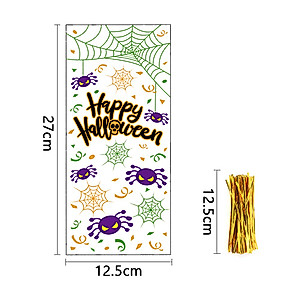 STEFORD Halloween Cellophane Bags,200PCS Clear Candy Cookie Treat Bags with 400 Piece Twist Ties for Halloween Party Favor Supplies