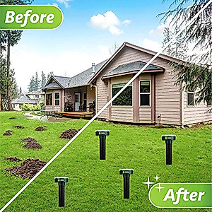Senca 2 in 1 Solar Waterproof Outdoor Pathway Light Powered Sonic Pest Repellent, 4 Pack, Repel Mole, Gopher, Snake, Vole, Mouse for Lawn Garden Yards, Backyard, Humane Pest Control