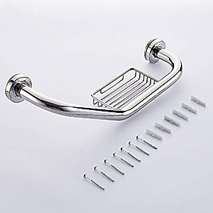 CRODY Bath Wall Attachment Handrails Grab Bar Rails Curved Wall Mount Soap Dish Grab Bar,Towel Rack,Stainless Steel Brushed Nickel Polished Finished Grab Rails, Disabled Elderly Anti-Fall Handle Rail