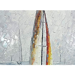 V-inspire Art,24X48 Inch Modern Abstract Hand Painted Oil Paintings Sailing Boat On The Sea Acrylic Canvas Hanging Painting Living Room Bedroom Wall Art Home Decoration