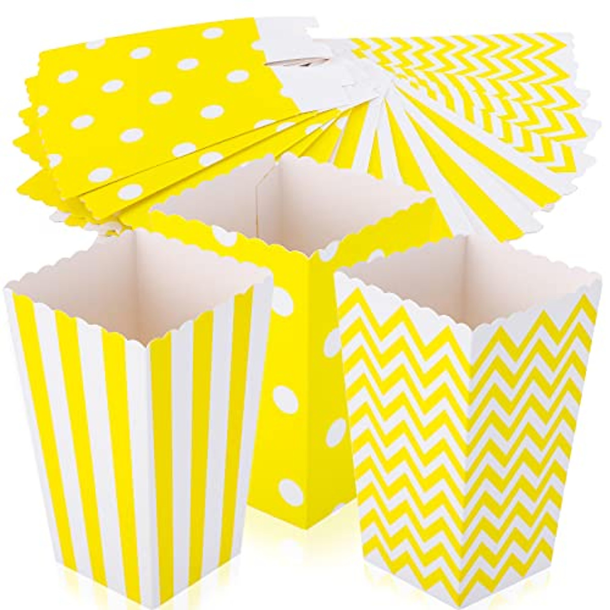 NUOBESTY 48pcs Popcorn Boxes Paper Popcorn Buckets Mini Cardboard Candy Container Gold Foil Chevron Striped Treat Boxes for Popcorn Machine Accessories Birthday Theater Party Favors
