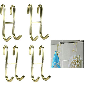4 Pack Shower Glass Door Hook, Golden Towel Hooks for Bathroom, 304 Stainless Steel Rack Hooks Drilling-Free Hanger