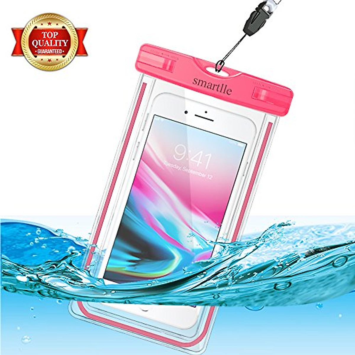 Waterproof Phone Pouch Holder, Smartlle Universal Waterproof Phone case, Dry Bag Underwater Snowproof for iPhone 13 12 11 Pro Max XR,XS, 8,7,6 Plus,SE, Galaxy S22/A/Note, LG,7”, Beach Water Pool Black