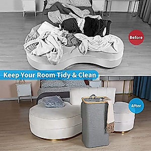 efluky Large Laundry Basket with Lid, 100L Tall Laundry Basket with Bamboo Handles for Clothes and Toys Storage, Freestanding Collapsible Laundry Hamper with Inner Bag for Bedroom and Bathroom, Grey