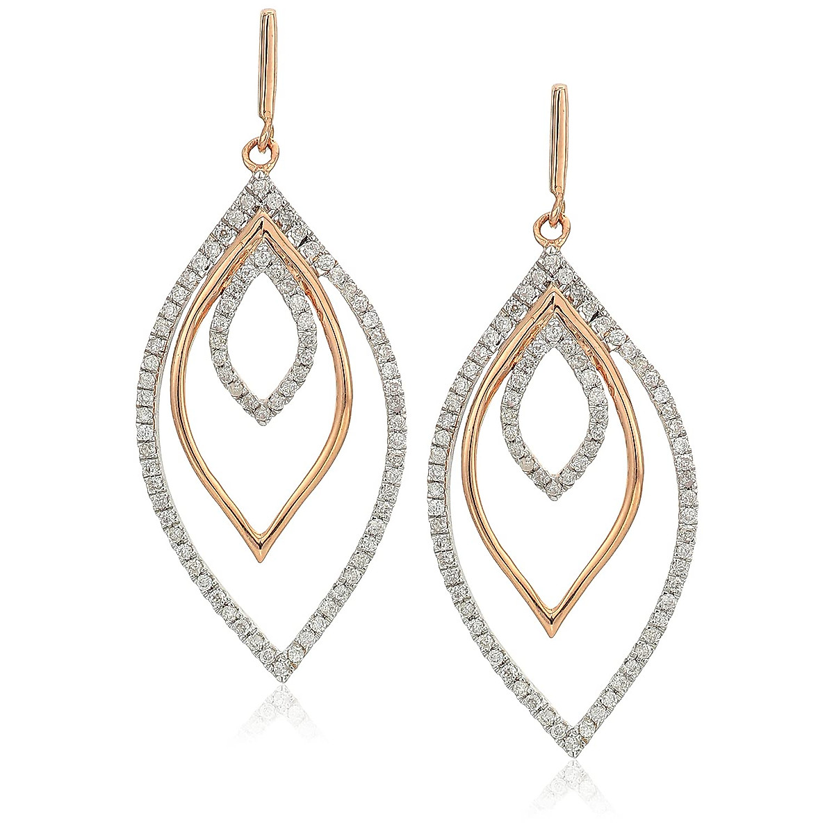 Vir Jewels 1/2 cttw Diamond Marquise Shape Dangle Earrings 10K White and Rose Gold 1.50 Inch