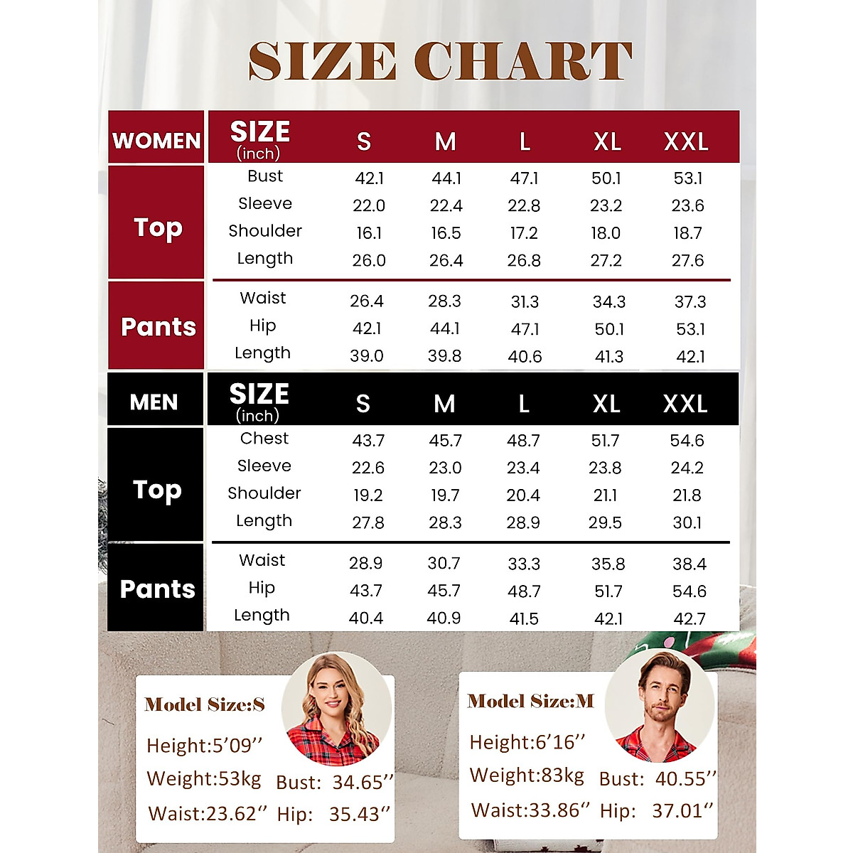 Ekouaer Matching Christmas Pajamas for Couples Silky Soft Sleepwear Winter Long Sleeve Button Up Two Piece Pjs,Christmas Red Plaid,M