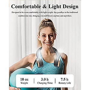 Minthouz Portable Neck Fan, 3 Speeds Wearable Personal Fan Hands Free Bladeless Fan, 2000mAh Rechargeable Battery Operated USB Fan 360° Cooling Fan Around Neck for Outdoor, Travel, Home,Office - Black