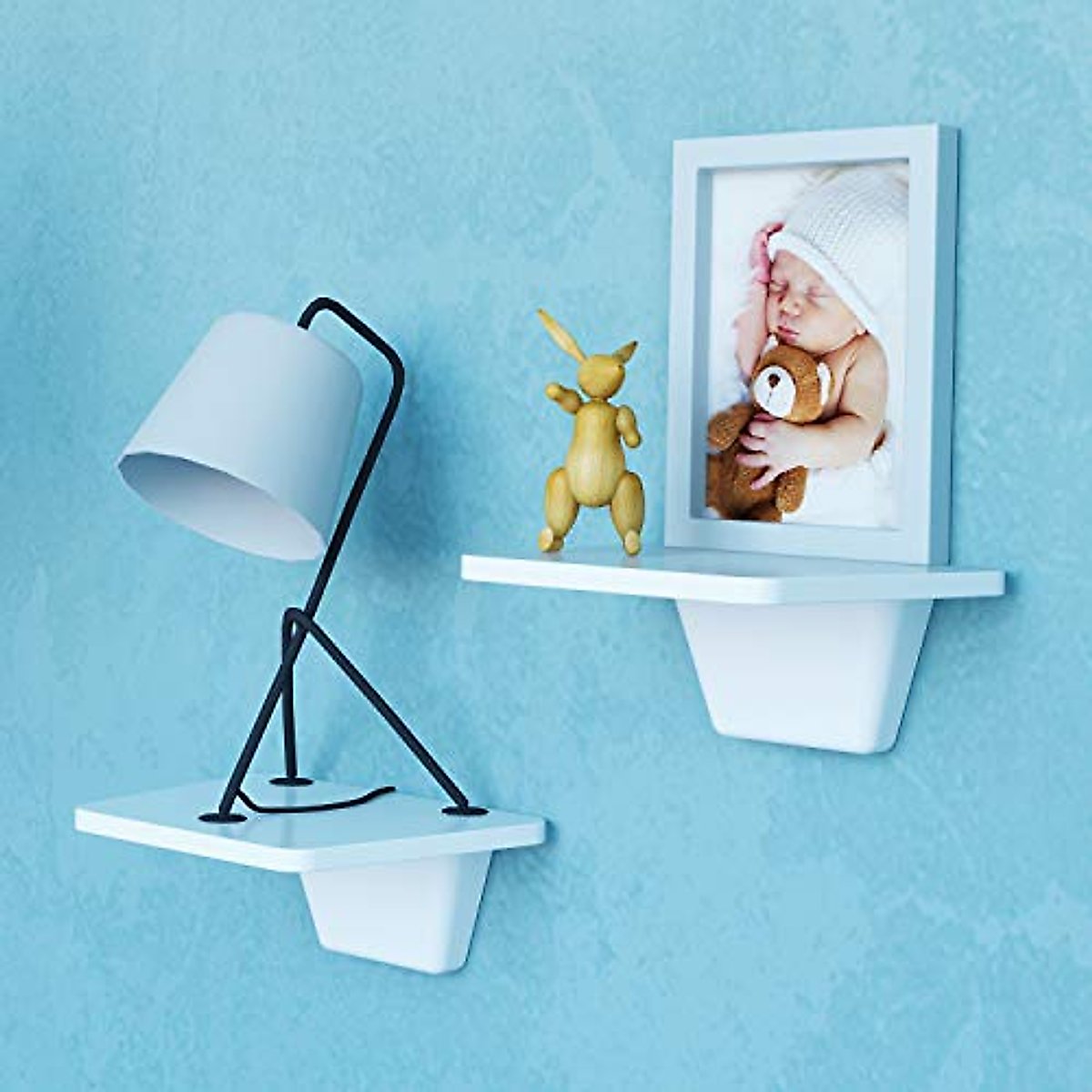 Fytz Design White Small Floating Shelf Set of 2 - Small Shelf for Wall with No Drill Shelf Option [ Adhesive Shelf ]