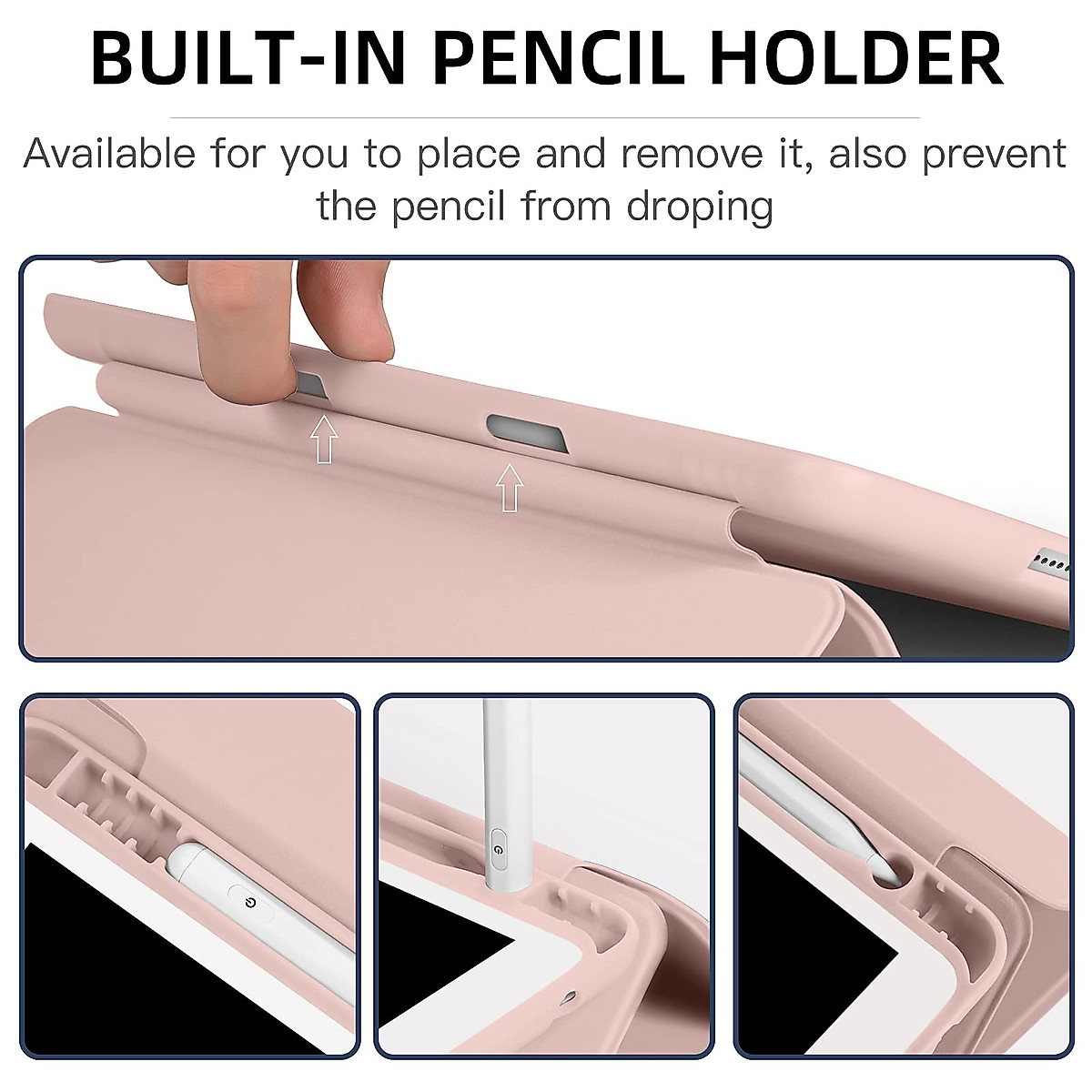 Mastten Compatible with iPad 9th/8th/7th Generation Case, for iPad 10.2 Inch Case with Pencil Holder, TPU Smart Stand Back Cover 2021/2020/2019, Auto Wake/Sleep, Rose Pink
