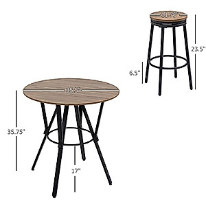 HOMCOM 5-Piece Bar Table and Chairs Set with Swivel Seat, Industrial Round Kitchen Table and 4 Bar Stools for Pub, Dining Room, Light Brown