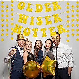 Older Wiser Hotter Banner Gold Glitter Funny Birthday Party Decorations 21th 30th 40th 50h 60th 70th 80th Birthday Party Disco HBD Party Photobooth Backdrop