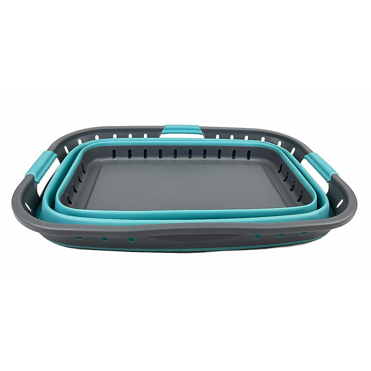 SAMMART 44L (11.6 gallon) Collapsible Plastic Laundry Basket-Foldable Pop Up Storage Container-Portable Washing Tub-Space Saving Hamper, Water Capacity: 35L (9.2 gallon) (Grey/Crystal Blue)