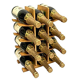 DECOMIL - 12 Bottle Wine Rack, Samurai Style & Stackable, Modular, Wine Storage Rack, Solid Bamboo Wine Holder Display Shelves, Wobble-Free (12 Bottle Capacity - Samurai Style Capacity)