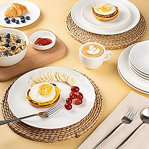 DELLING 10 inch White Dinner Plates Set, Porcelain Dessert/Salad Plate, Serving Dishes, Dinnerware Sets, Scratch Resistant, Lead-Free, Microwave, Oven, and Dishwasher Safe - Set of 4