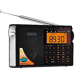 Shortwave Radio AIR/VHF/AM/FM/SW/Weather Bands Transistor with Bluetooth/TF Card/Flashlight,Key Backlight, Digital Record, Alarm Clock,Sleep Timer,Powered by AA & BL-5C Battery,Type-C;ANT Jack