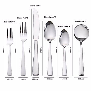 faderic Cutlery Set, 24 Piece Stainless Steel Silverware Set With Soup Spoons for 4, Flatware Set, Silver