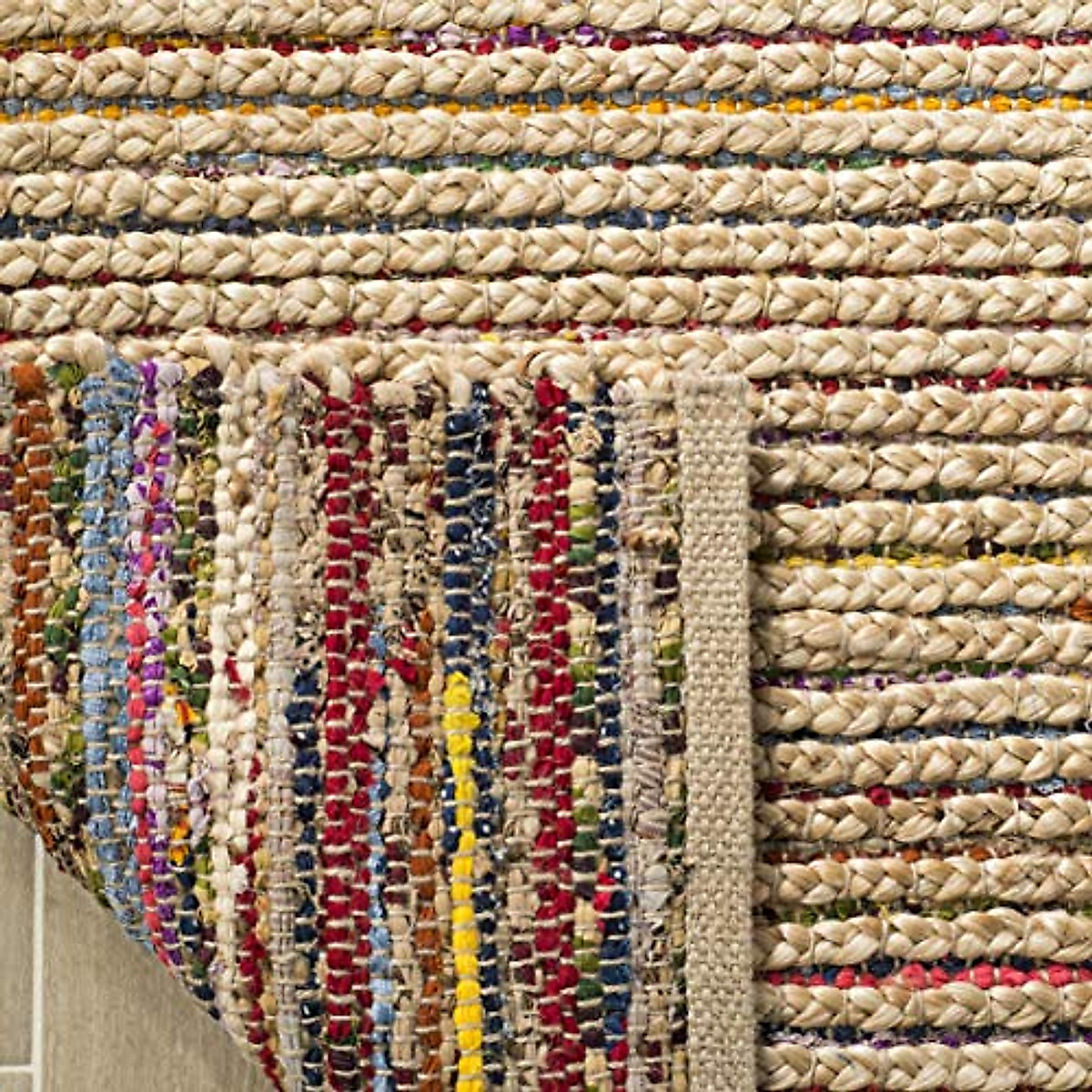 SAFAVIEH Cape Cod Collection 4' x 6' Natural/Multi CAP307B Handmade Boho Braided Stripe Jute Area Rug