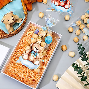 Maitys 100 Pieces Bear Baby Shower Treats Cellophane Bags Plastic Goodie Candy Bags with 100 Gold Twist Ties Gift Bags for Gender Reveal Birthday Party Favors (Blue,Sweet Style)
