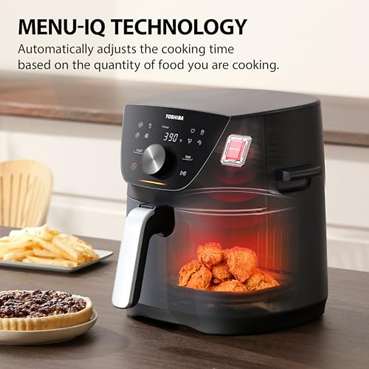 Toshiba 5.5QT Air Fryer Heat-Q Technology, Quick and Easy Meals, 8 Preset Menus and Menu-IQ Function, 1°F Precision, 90% less oil, Double-sided Handles Easy Carrying