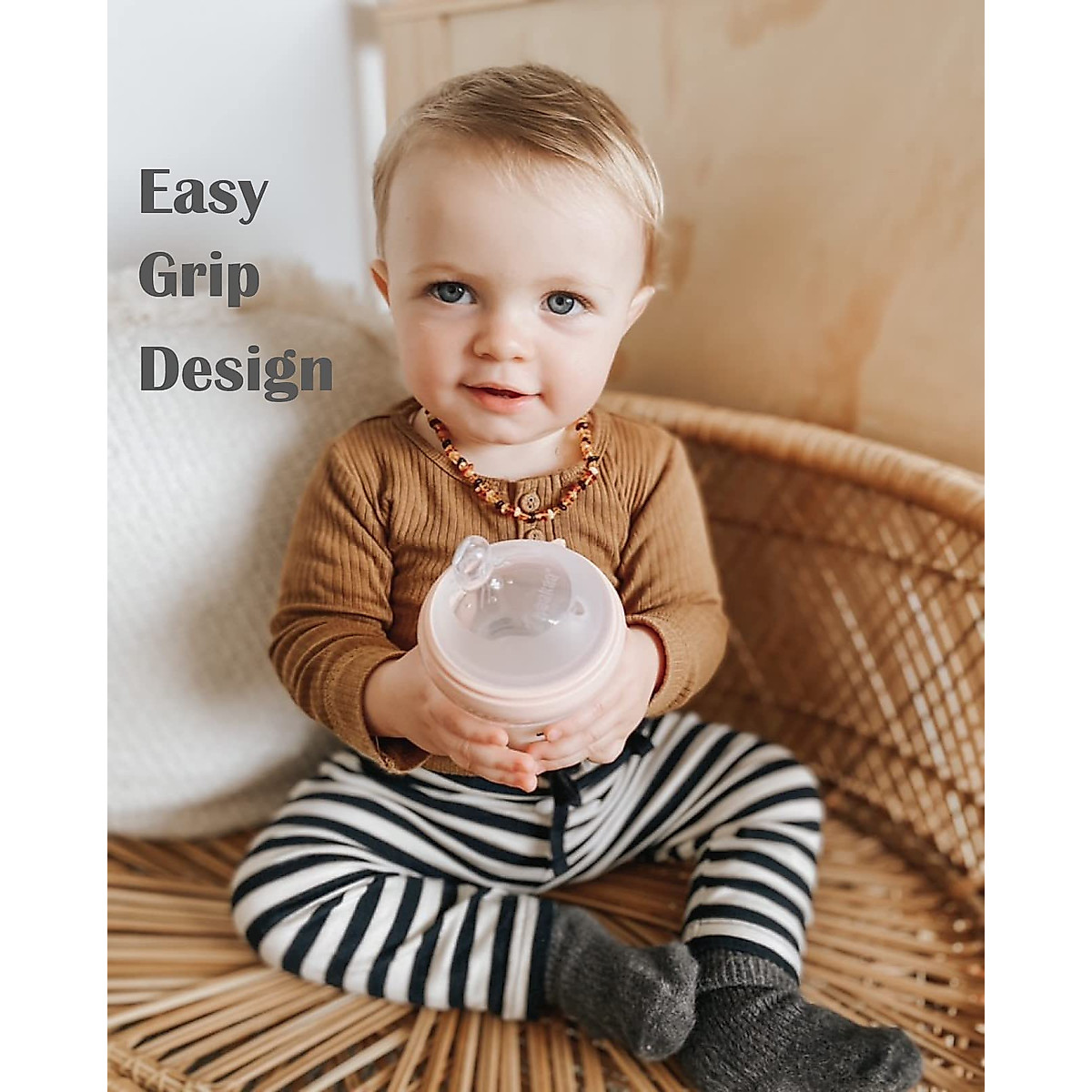 haakaa Gen.3 Natural Glass Baby Bottle 4.2oz/120ml - Wide Neck, Anti-Colic Slow Flow Nipple,Easy to Clean, 0M+ Breastfed Babies, Newborn Registry Essentials,BPA Free-Peach