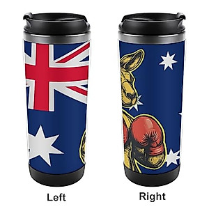 Boxing Kangaroo Australia Flag Travel Coffee Mug Reusable Insulated Drinking Cup with Lid for Home Outdoor Works 13 Oz