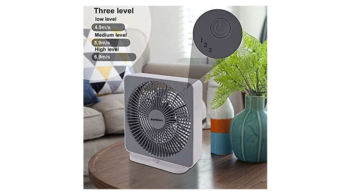 SONBION 10-Inch Box Fan - Quiet & Powerful Three Speeds
