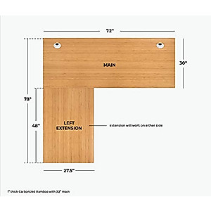 VWINDESK 72 x 30 x 1 Inch 100% Solid Bamboo Desk Table Top Only,for Standing Desk Home Office Desk with 60mm Grommets(Right Angle)