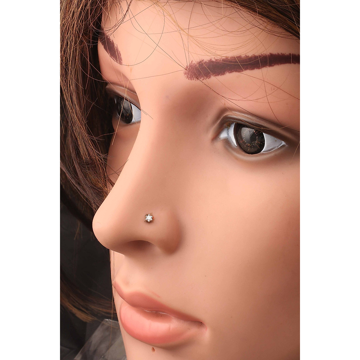 Demira Jewels Handcrafted 14K White Gold Diamond Nose Stud - 6mm Post Length, 1.2mm Thickness, Conflict-Free Diamonds.