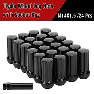 14x1.5 Wheel Lug Nuts, 24 pcs Black M14x1.5 Lug Nut Closed End Long Extended XL Spline with 1 Socket Key for Silverado 1500 Tahoe Avalanche Sierra 1500 Yukon Escalade 6 Lug Aftermarket Wheels
