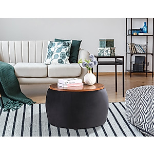 Morden Fort Ottoman Round Storage Coffee Table with Wooden Lid for Living Room, Circle 26" Ottoman, Black