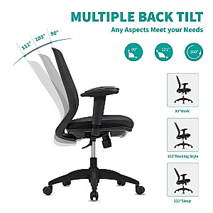 Ergonomic Office Chair, Home Office Work Chairs with Lumbar Support and Adjustable Arms, Swivel Computer Task Chairs with PA Wheels, Removable and Washable Fabric Backrest Cover, Tilt Function Chairs