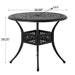 Glitzhome 29" H Round Outdoor Patio Dining Table Cast Aluminum Side Table Furniture Stand with 1.9" D Umbrella Hole for Lawn Garden Backyard
