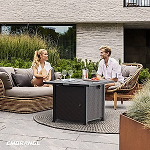 EMBRANGE 32In Propane Fire Pit Table,50,000BTU Auto-Ignition Gas Fire Pit Table with Glass Wind Guard, CSA Certification,Outdoor Fire Pit for Deck/Patio/Porch/Poolside, Black