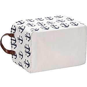 Sea Team Large Size Canvas Storage Bin Collapsible Shelf Basket Toy Organizer with Nautical Anchor Pattern, 16.5 by 11.8 inches, Navy Blue