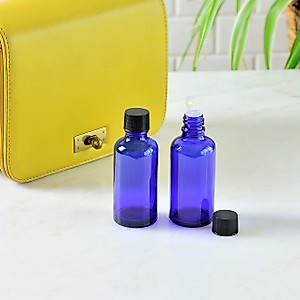 Youngever Essential Oils Bottles, 12 Pack 2 Ounce Blue Glass Vials Bottles with Orifice Reducers and Black Caps