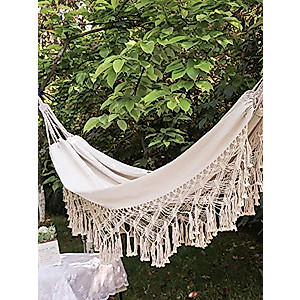 Hiplus Handmade Boho Large Brazilian Macrame Fringe 2 Person Double Deluxe Hammock Swing Net Chair for Beach, Yard, Bedroom, Patio, Porch, Indoor, Outdoor, Wedding Decor 79" Lx 59" W