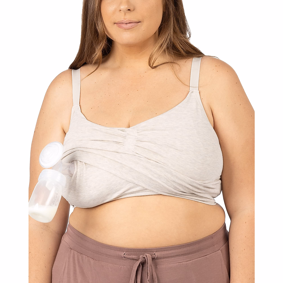 Kindred Bravely Sublime Wireless Busty Sleep Pumping Bra | Seamless Pumping & Nursing Bra for E, F, G, H Cups (Oatmeal Heather, X-Large-Busty)